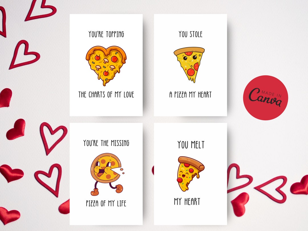 PRINTABLE Cute Pizza Valentine Cards - Set of 4 | Instant Download ...