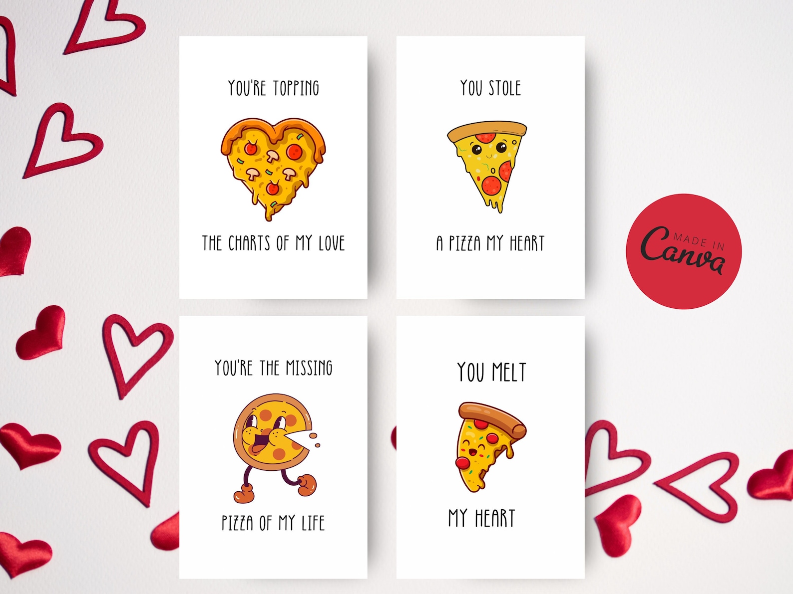 PRINTABLE Cute Pizza Valentine Cards - Set of 4 | Instant Download ...