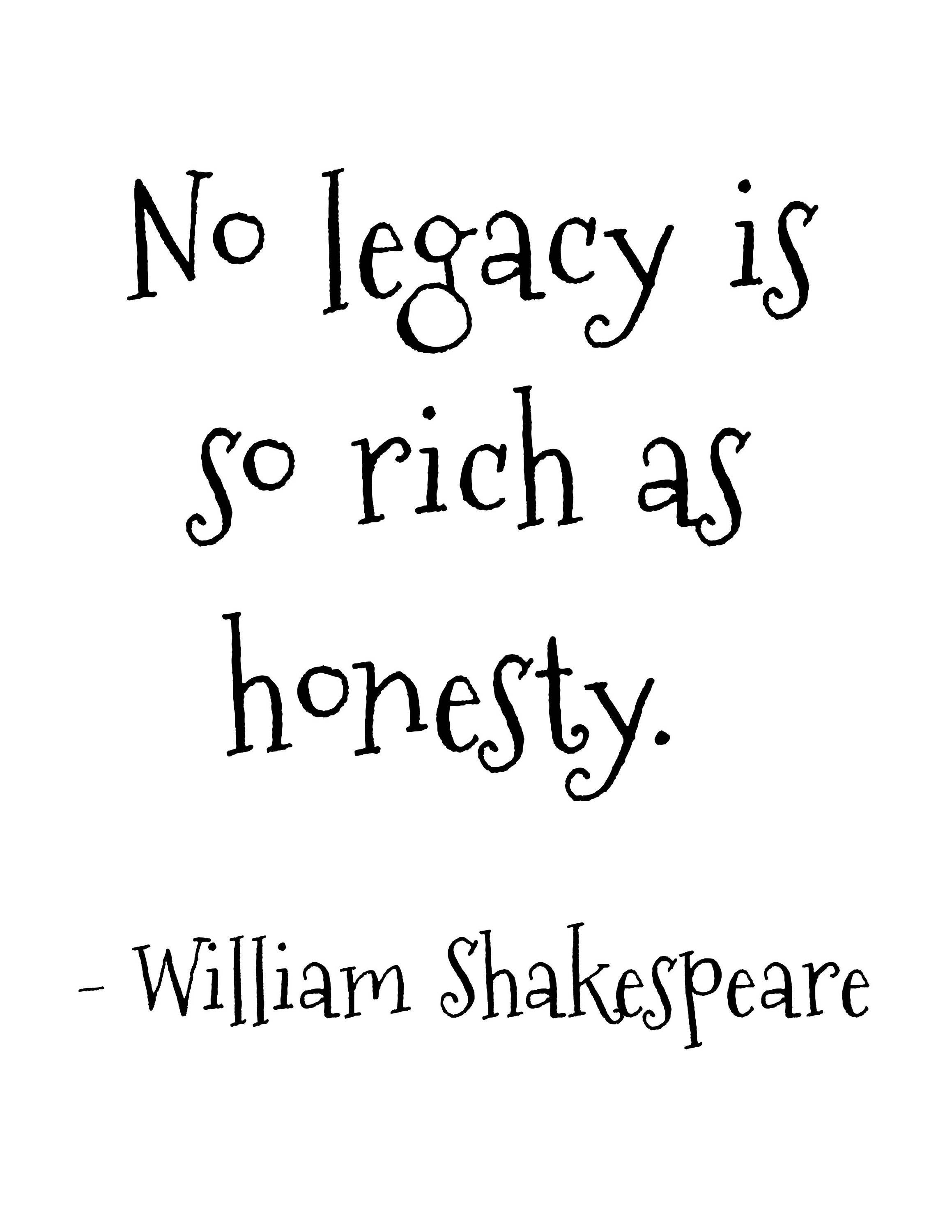 William Shakespeare Print, No Legacy is so Rich as Honesty, Digital ...