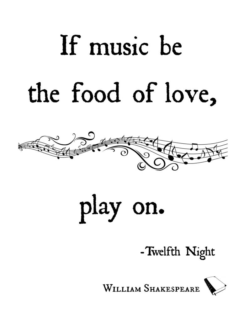 William Shakespeare Print, If Music Be the Food of Love, Play On ...