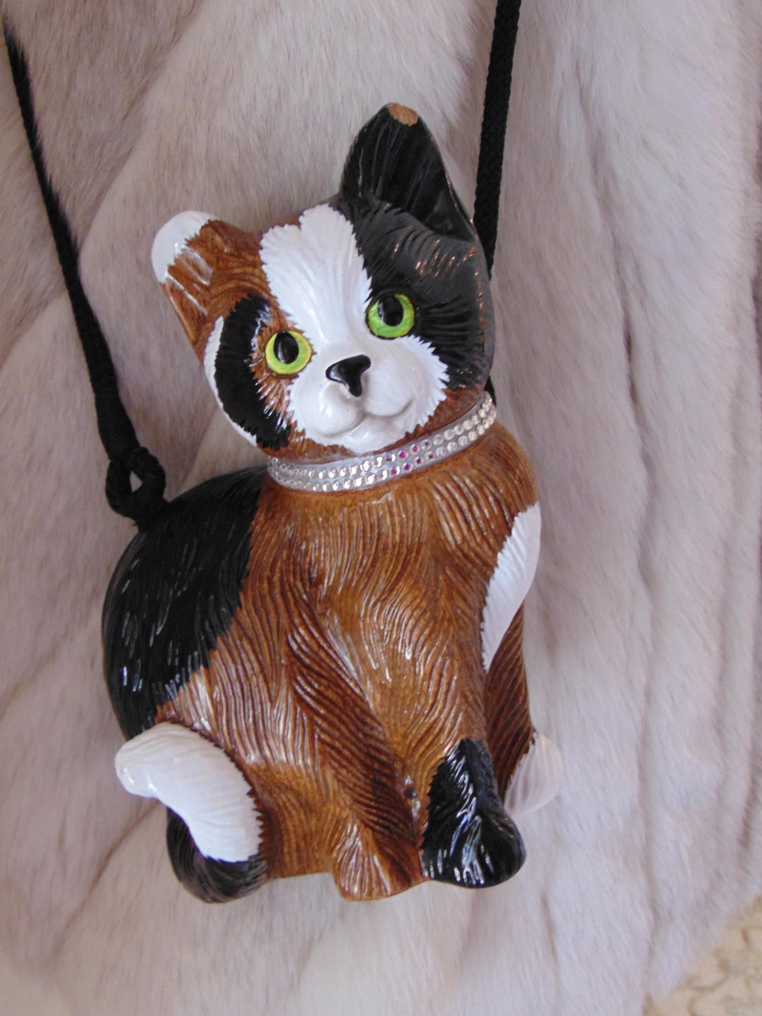 Timmy Woods Calico Cat Purse: Wooden Novelty Bag With Swarovski Collar ...