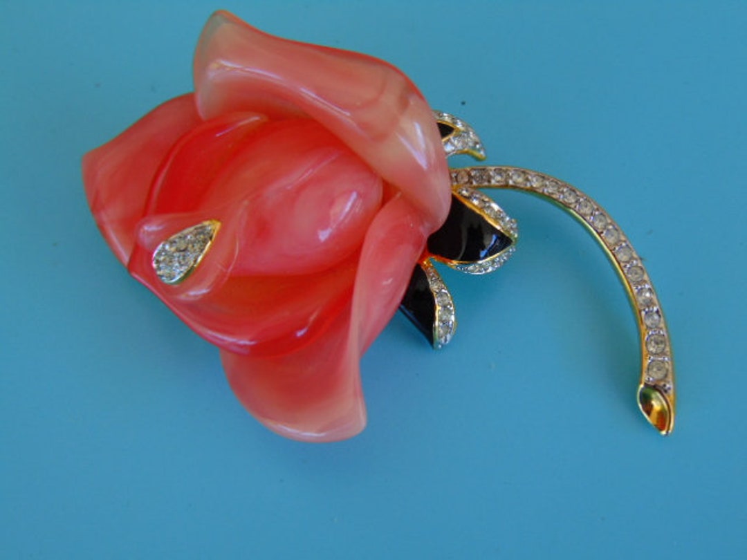 Pink Enameled Flower Brooch-vintage Pink Flower Brooch-summer Flower ...