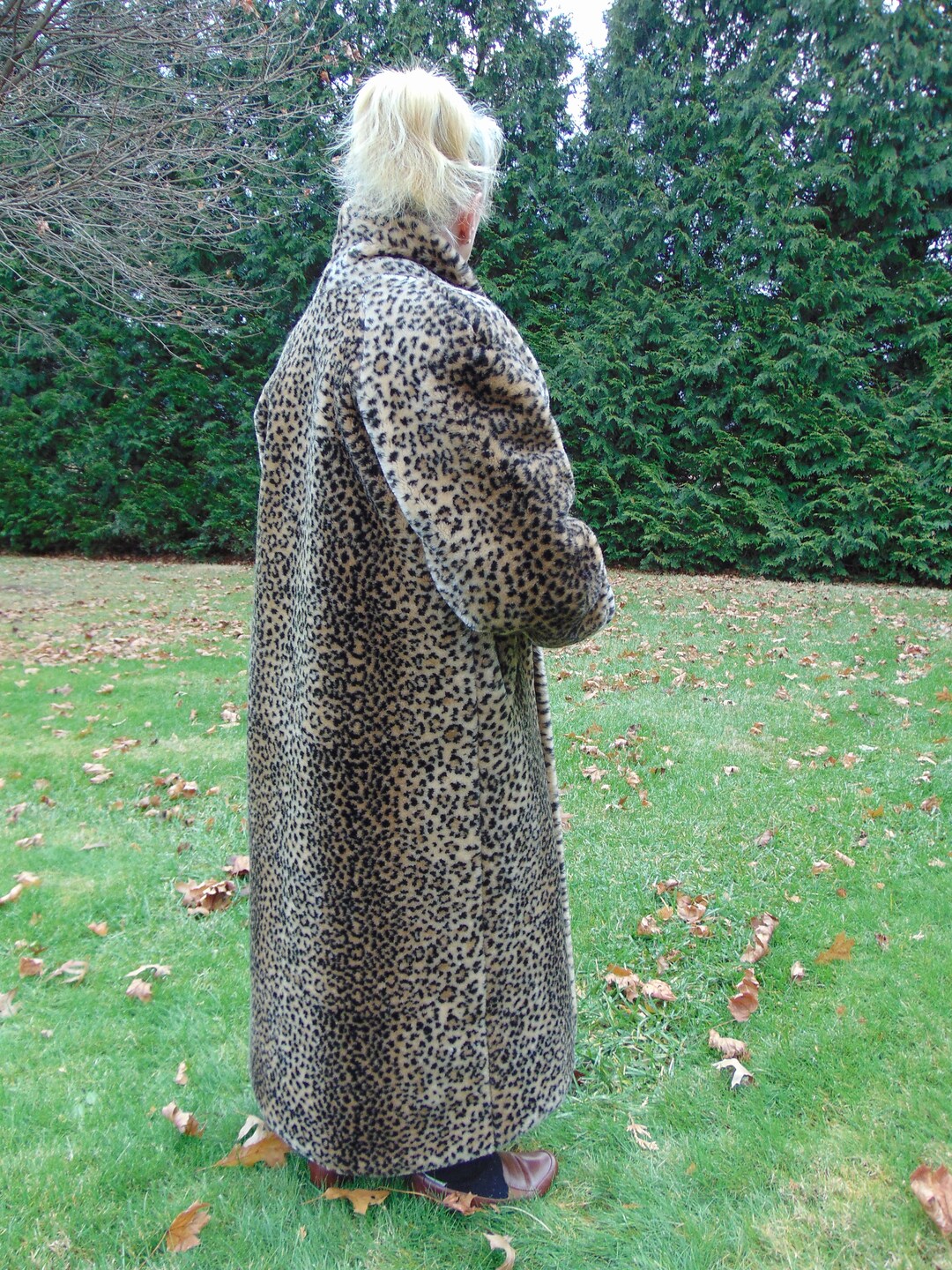 Faux Leopard Full Length Fur Coat, Animal Print Faux Fur, Unisex Faux ...