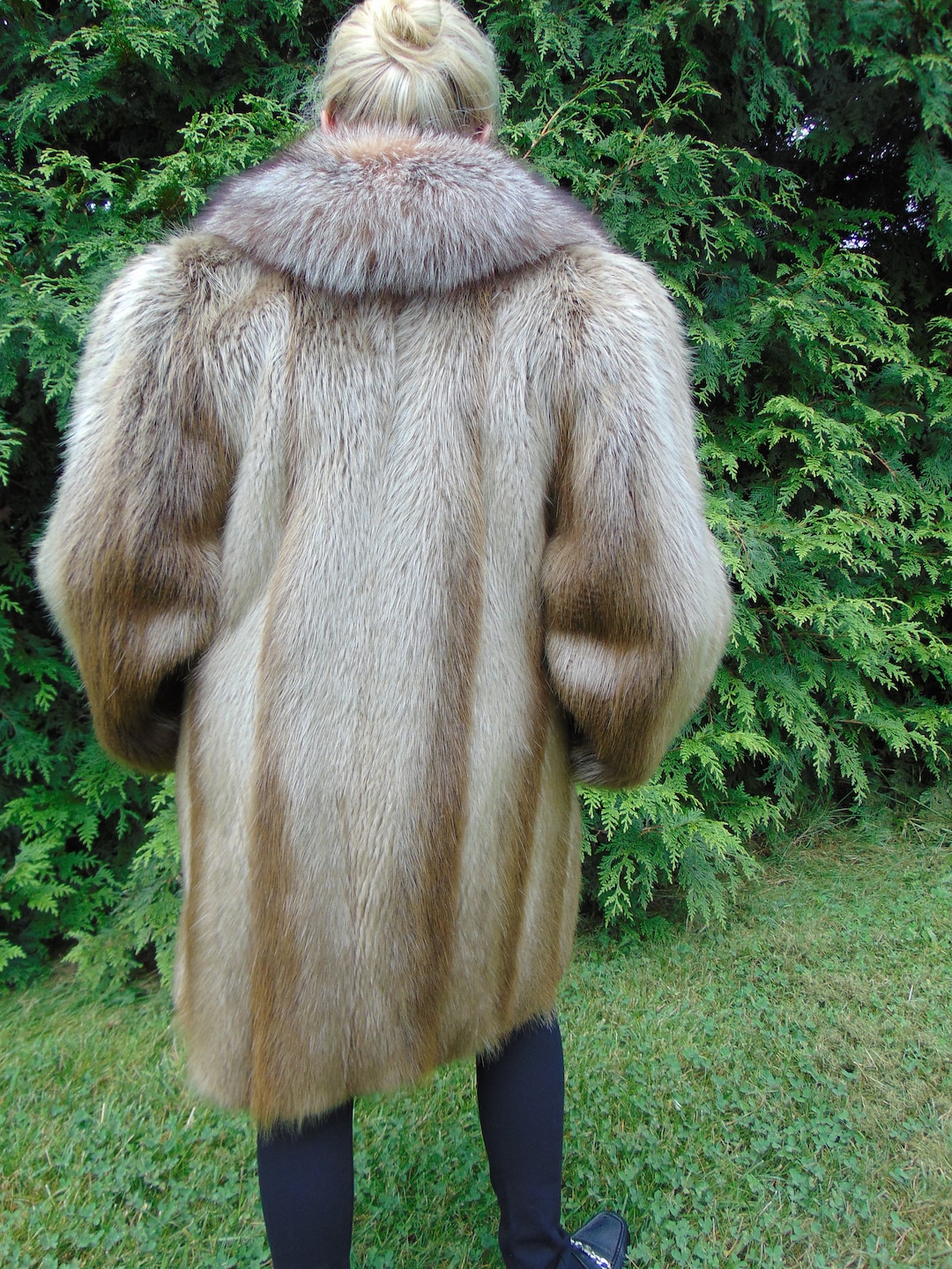 Beaver Fur Coat Fox Tuxedo, Preloved Vintage Beaver Coat, Ladies ...