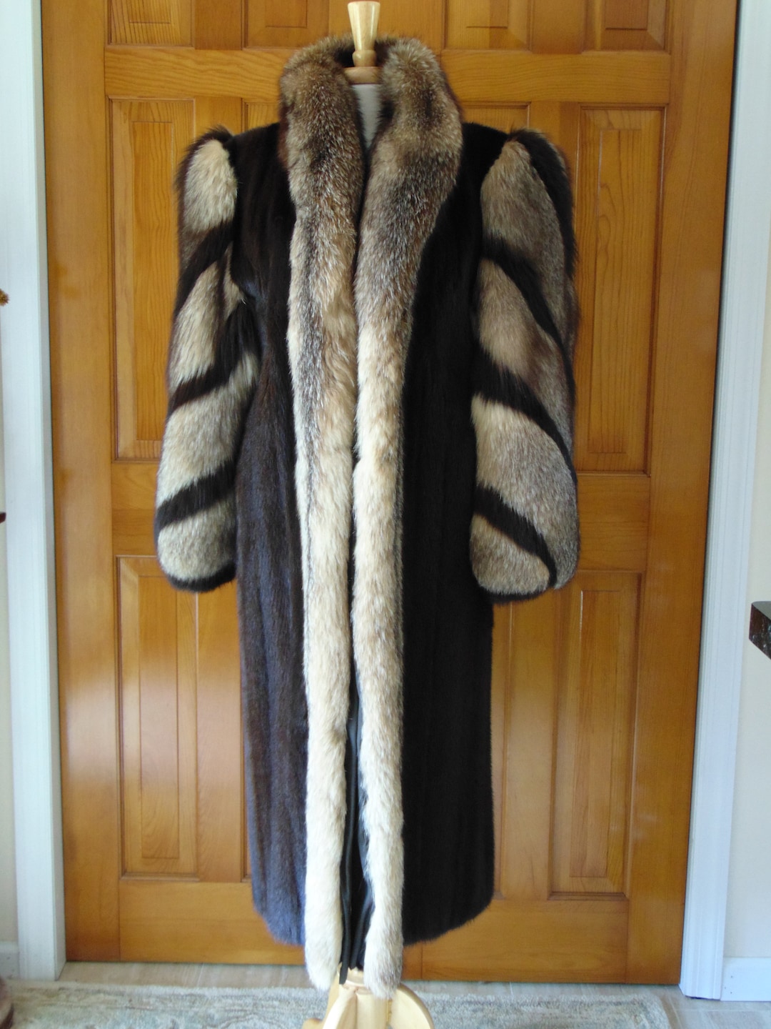 Mahogany Mink Fox Trim Full Length, Unisex Mink Fur Coat, Preloved Mink ...
