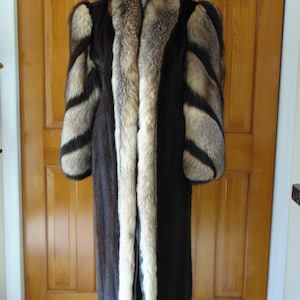 Mahogany Mink Fox Trim Full Length, Unisex Mink Fur Coat, Preloved Mink ...