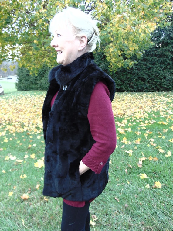 Reversible Black Mink Fur Vest-Ladies Black Mink Vest… - Gem