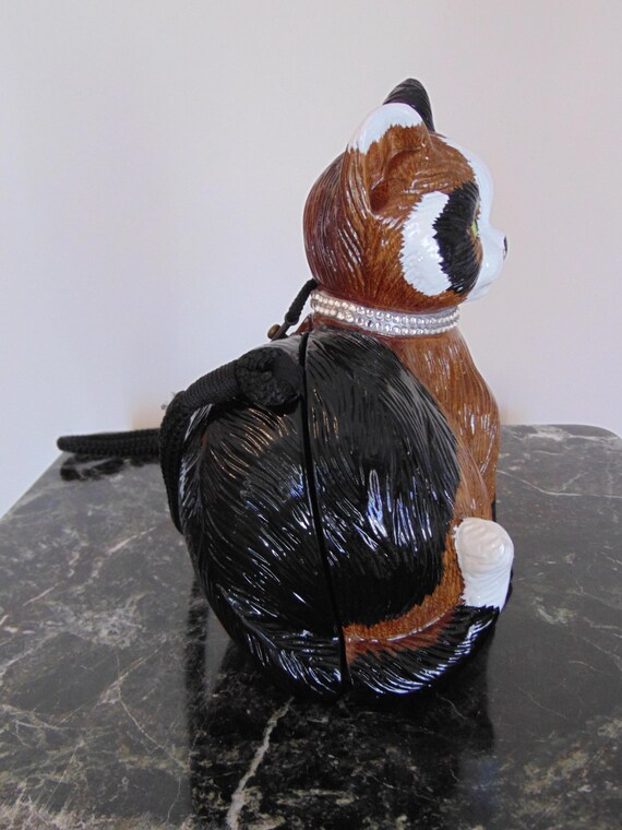 Timmy Woods Calico Cat Purse: Wooden Novelty Bag with… - Gem