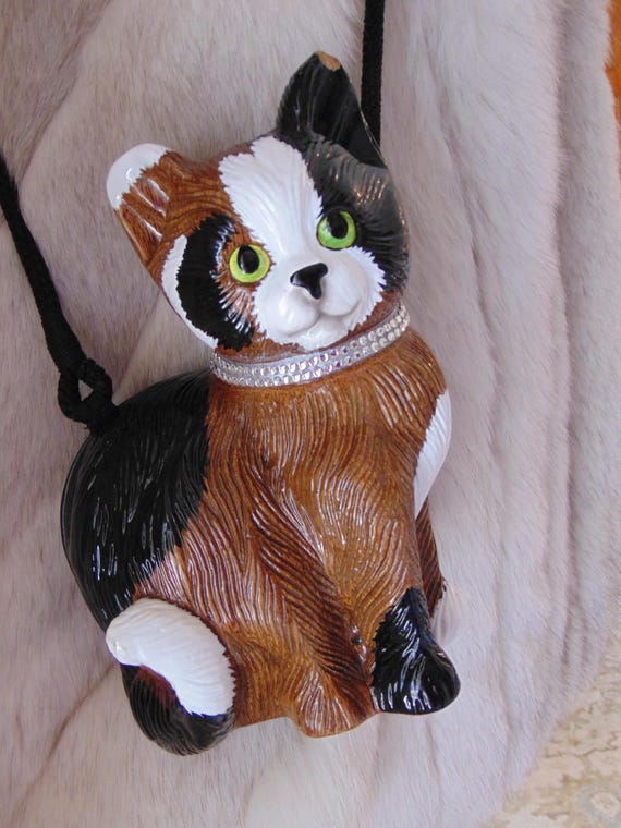 Timmy Woods Calico Cat Purse: Wooden Novelty Bag with… - Gem