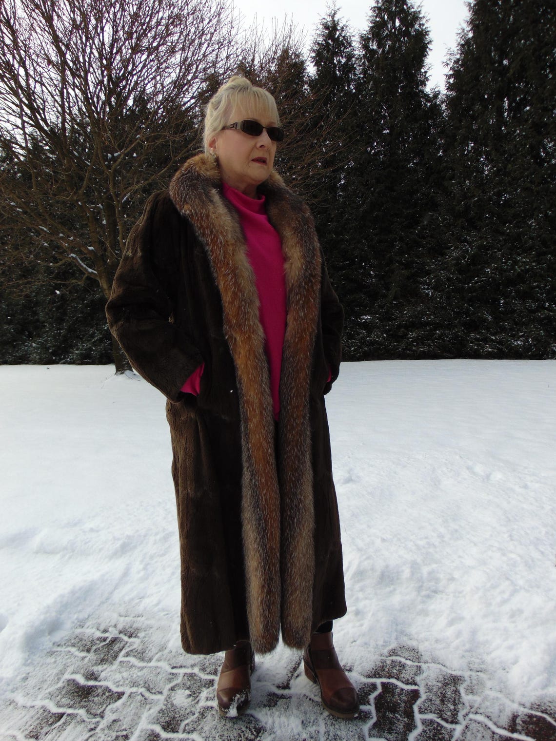 Neiman Marcus Sheared Muskrat Fur Coat With Fox Tuxedo Border - Etsy