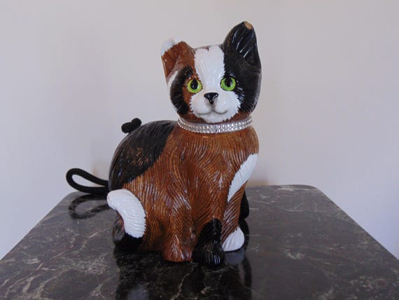 Timmy Woods Calico Cat Purse: Wooden Novelty Bag with… - Gem