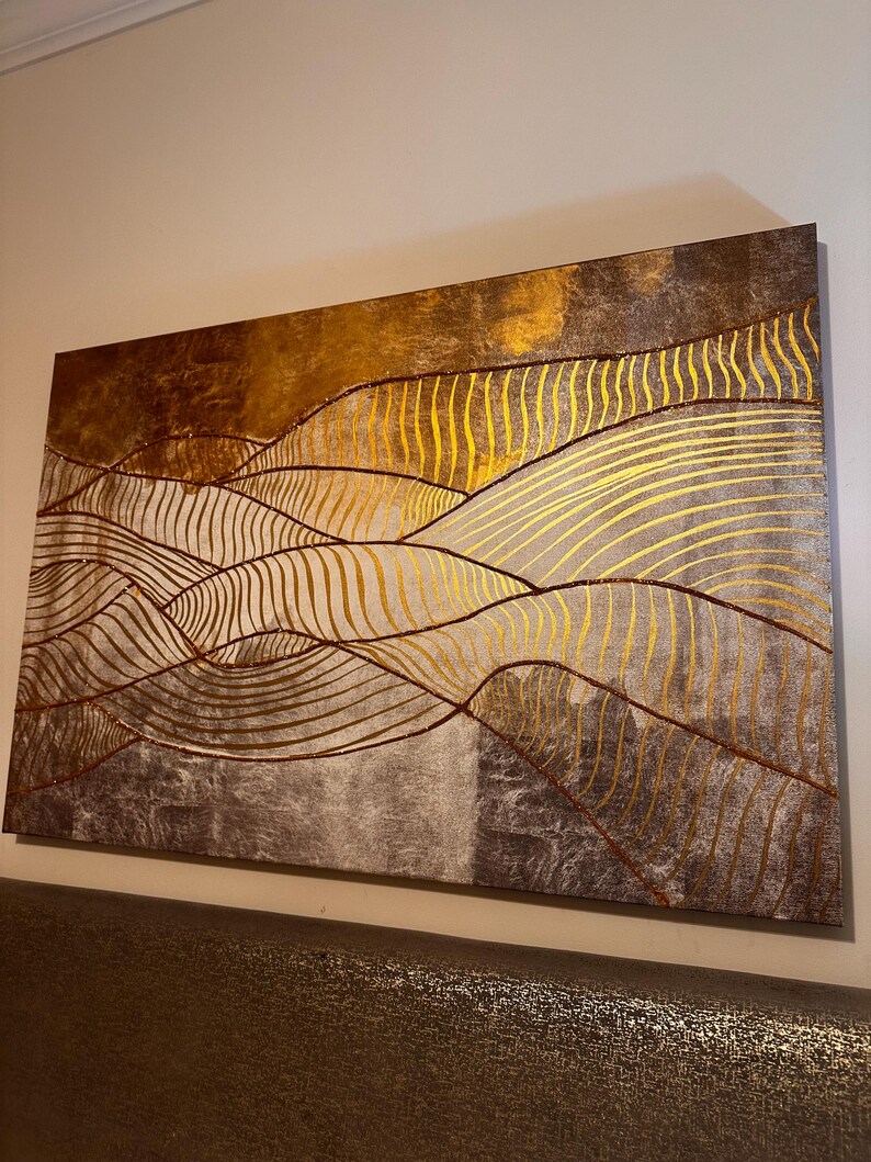 Large Grey-gold Contemporary Art - Etsy