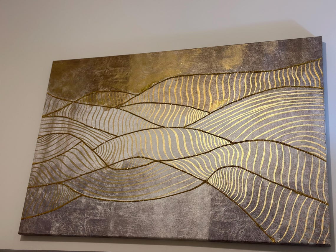 Large Grey-gold Contemporary Art - Etsy