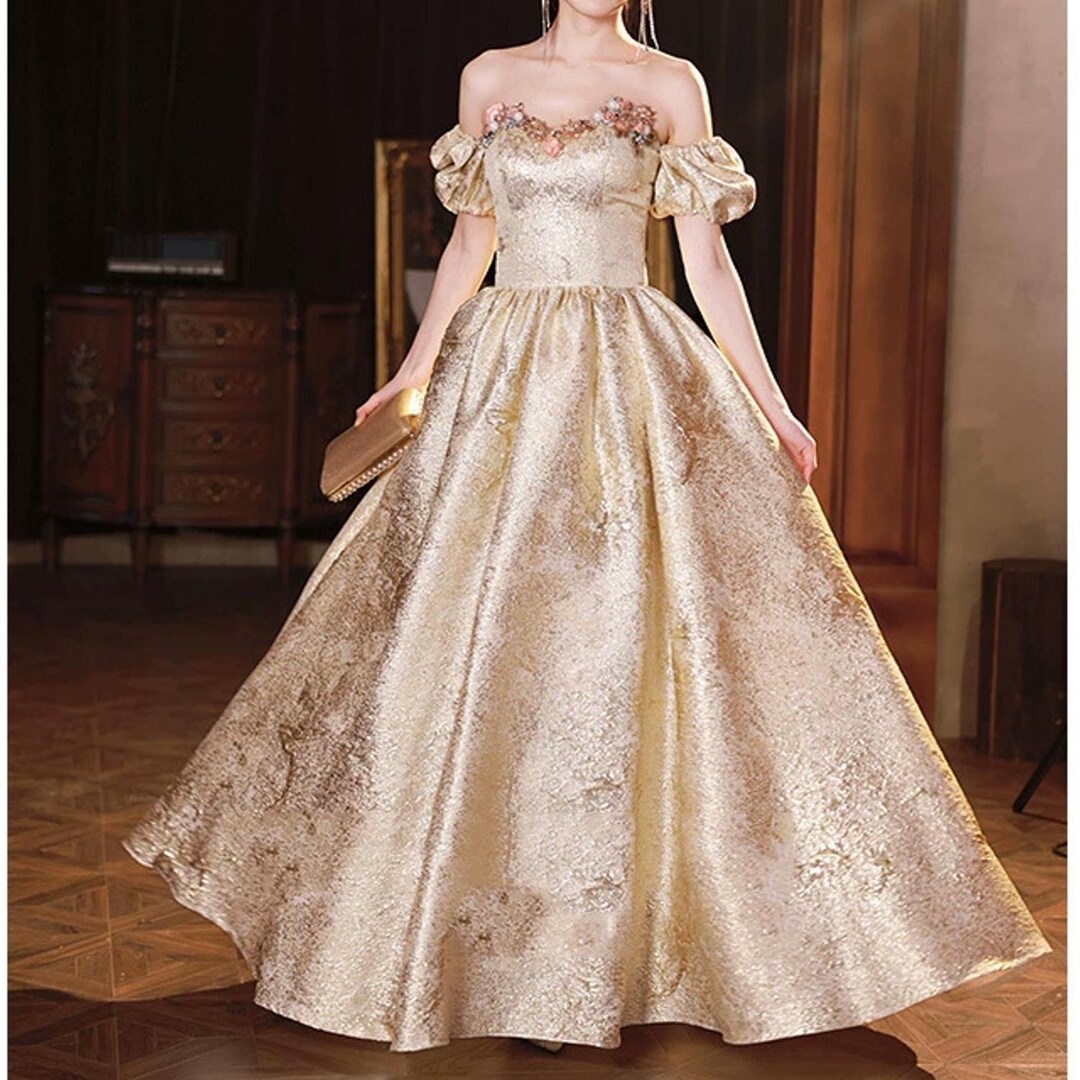 Gorgeous Gold Long Prom Dress, Long Prom Dress, Princess Dress, Evening ...