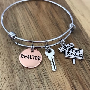 Realtor Bracelet Jewelry Gift for Sale Sold Sign Key Real Estate Agent ...