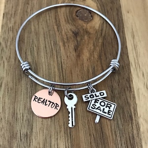 Realtor Bracelet Jewelry Gift for Sale Sold Sign Key Real Estate Agent ...