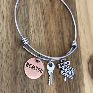 Realtor Bracelet Jewelry Gift for Sale Sold Sign Key Real Estate Agent ...