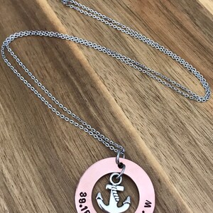Custom Lake Necklace Anchor Jewelry Coordinates Name Gift Personalized ...