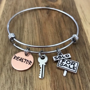 Realtor Bracelet Jewelry Gift for Sale Sold Sign Key Real Estate Agent ...