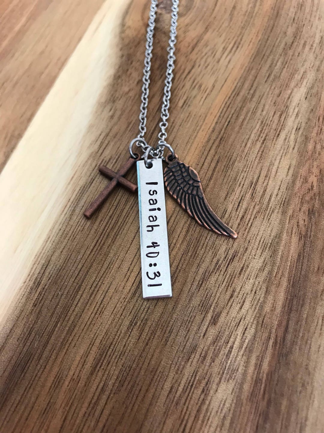 Isaiah 40:31 Necklace Gift Jewelry Cross Wings Bar Bible Verse ...