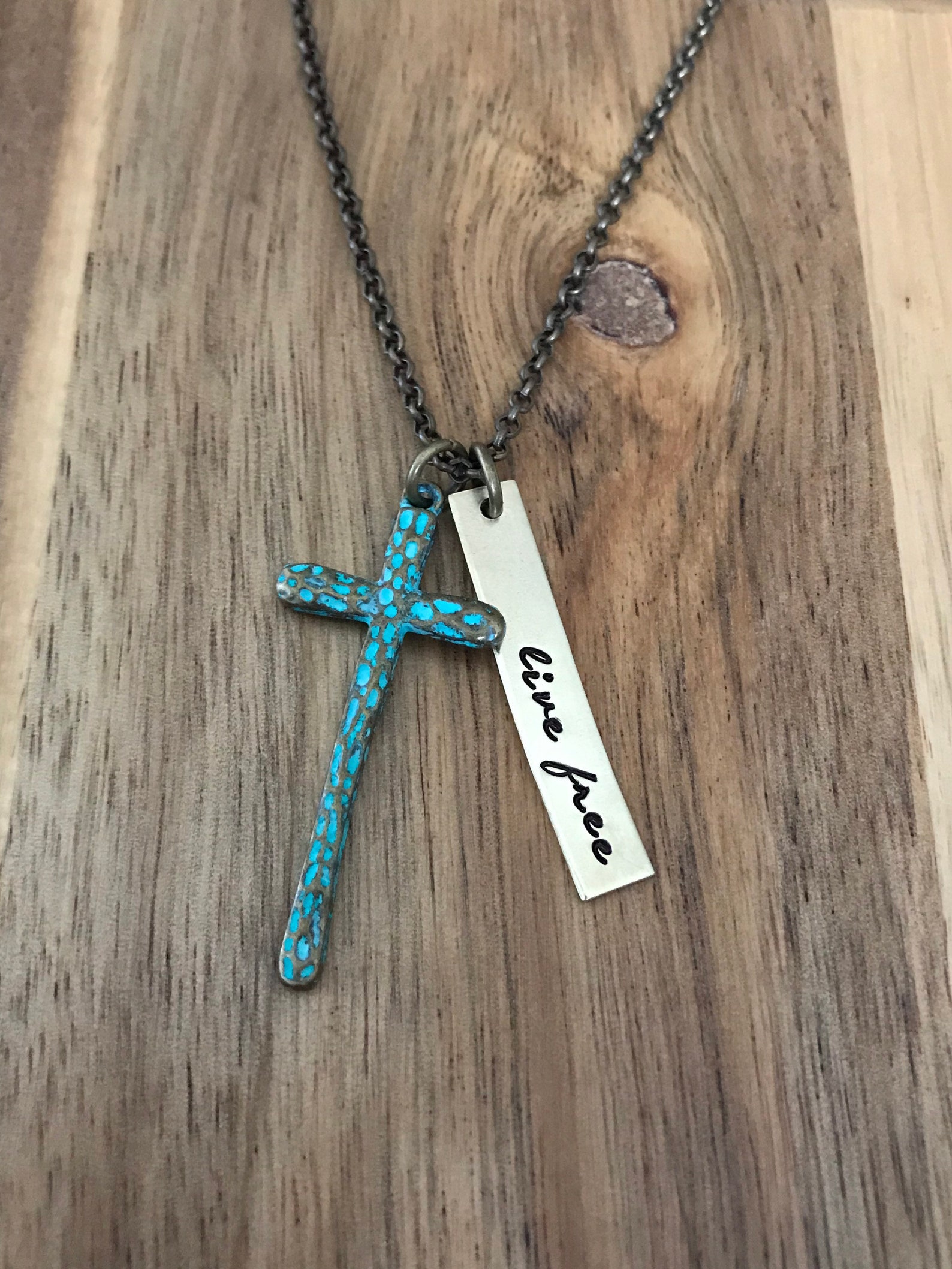 Blessed Cross Necklace Turquoise Patina Jewelry Christian Gift - Etsy