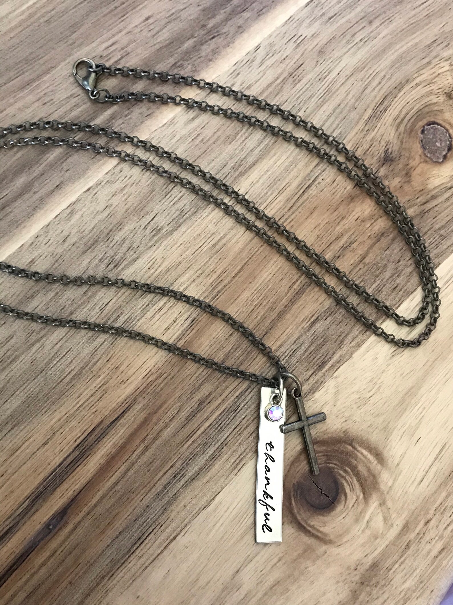 Thankful Cross Necklace Jewelry Christian Gift Cursive Script - Etsy