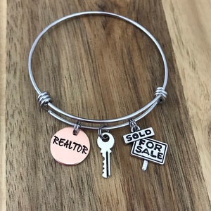 Realtor Bracelet Jewelry Gift for Sale Sold Sign Key Real Estate Agent ...
