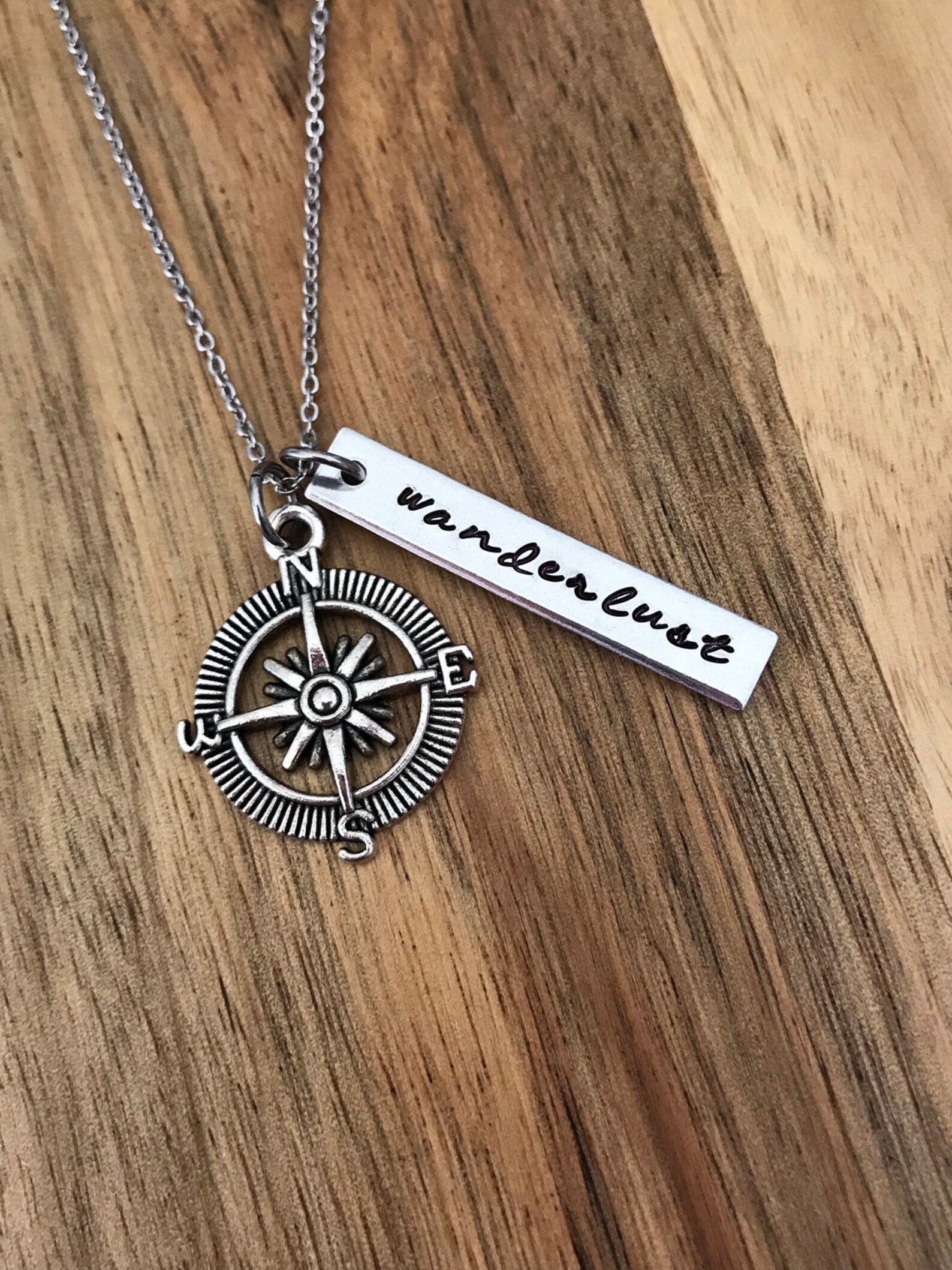 Wanderlust Necklace Compass Jewelry Travel Gift Quote Hand | Etsy