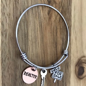 Realtor Bracelet Jewelry Gift for Sale Sold Sign Key Real Estate Agent ...