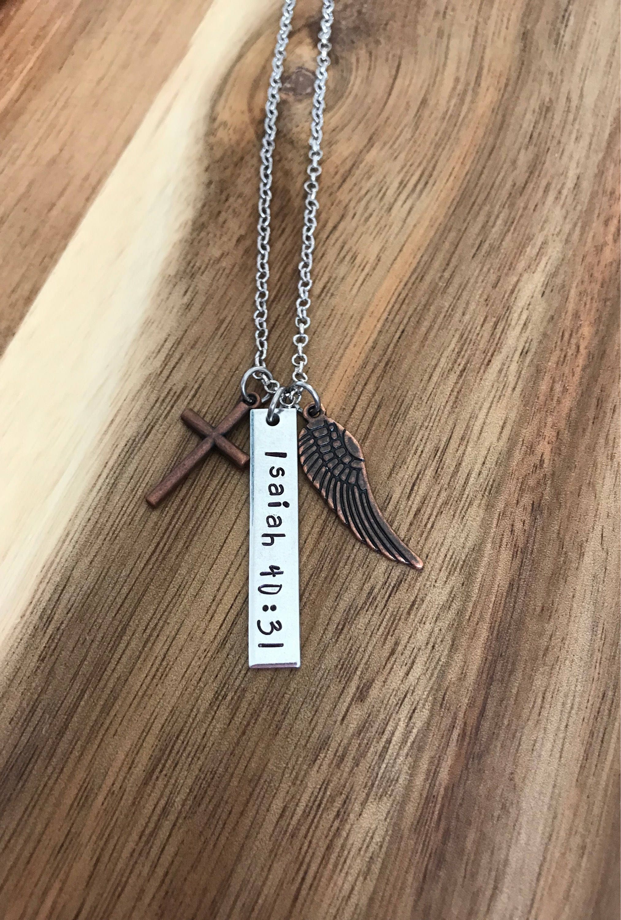 Isaiah 40:31 Necklace Gift Jewelry Cross Wings Bar Bible Verse | Etsy