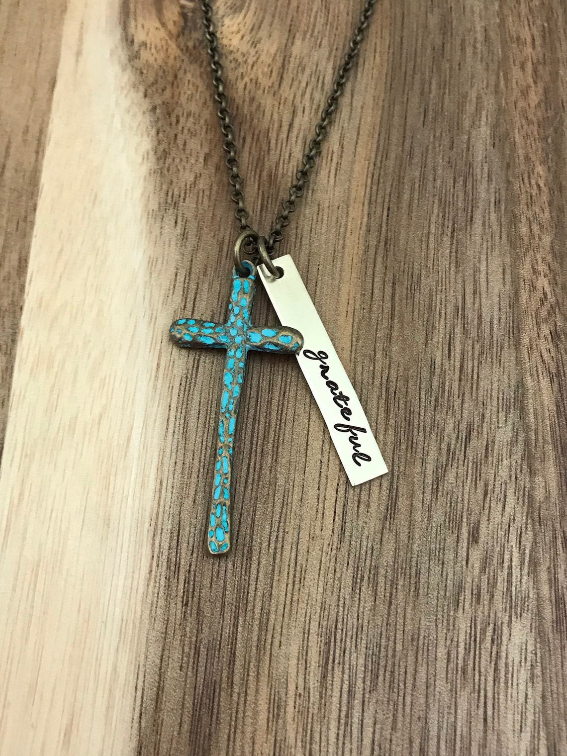 Blessed Cross Necklace Turquoise Patina Jewelry Christian Gift - Etsy