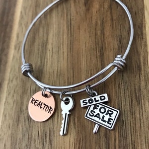 Realtor Bracelet Jewelry Gift for Sale Sold Sign Key Real Estate Agent ...