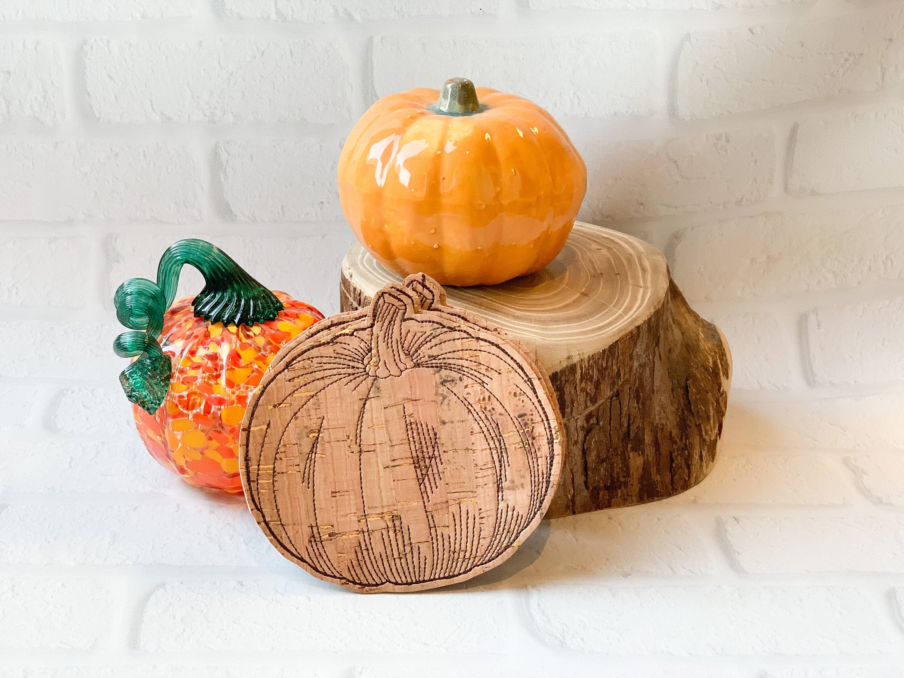 Embroidered Pumpkin Cork Coaster Coasters Pumpkin Coaster | Etsy