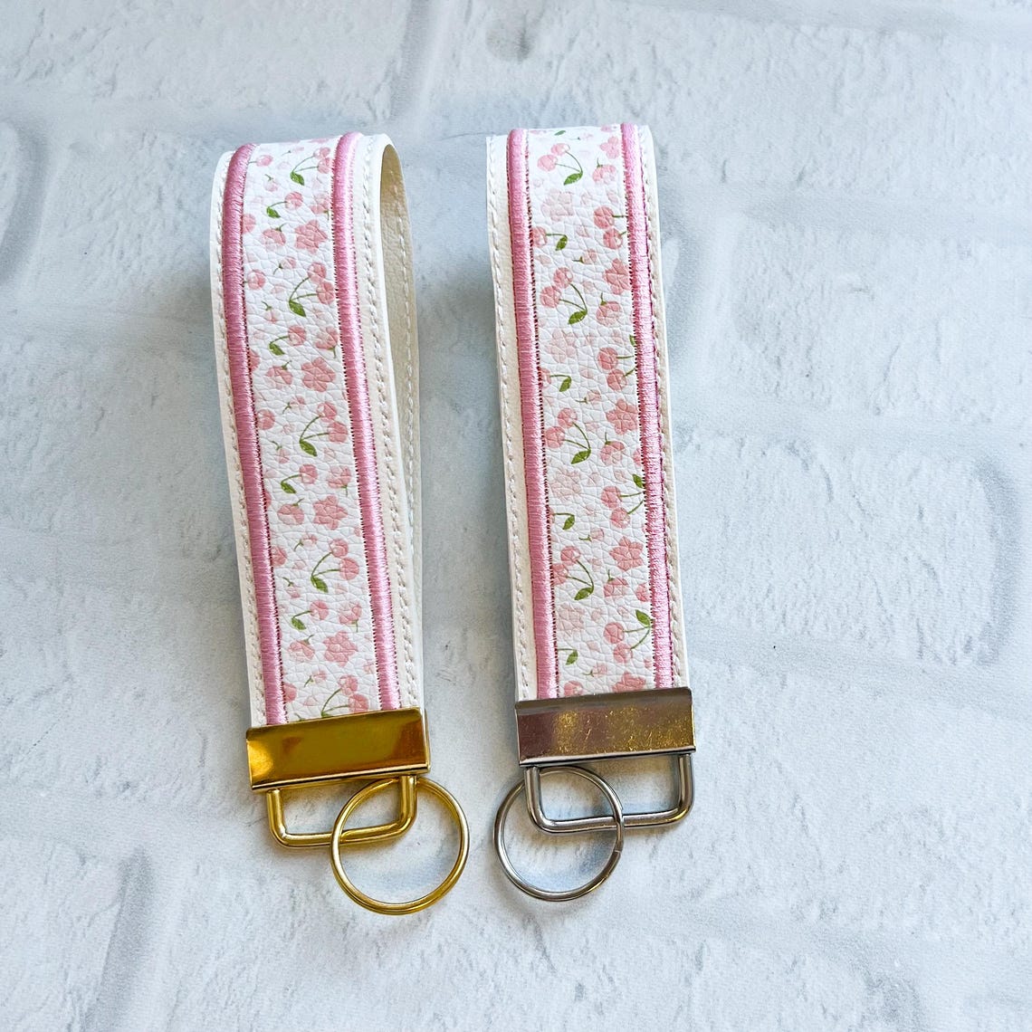 Pink Cherry Vegan Leather Wristlet Keychain Key Chain, Bridesmaid Gift ...