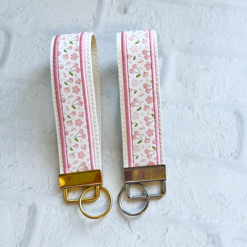 Pink Cherry Vegan Leather Wristlet Keychain Key Chain, Bridesmaid Gift ...