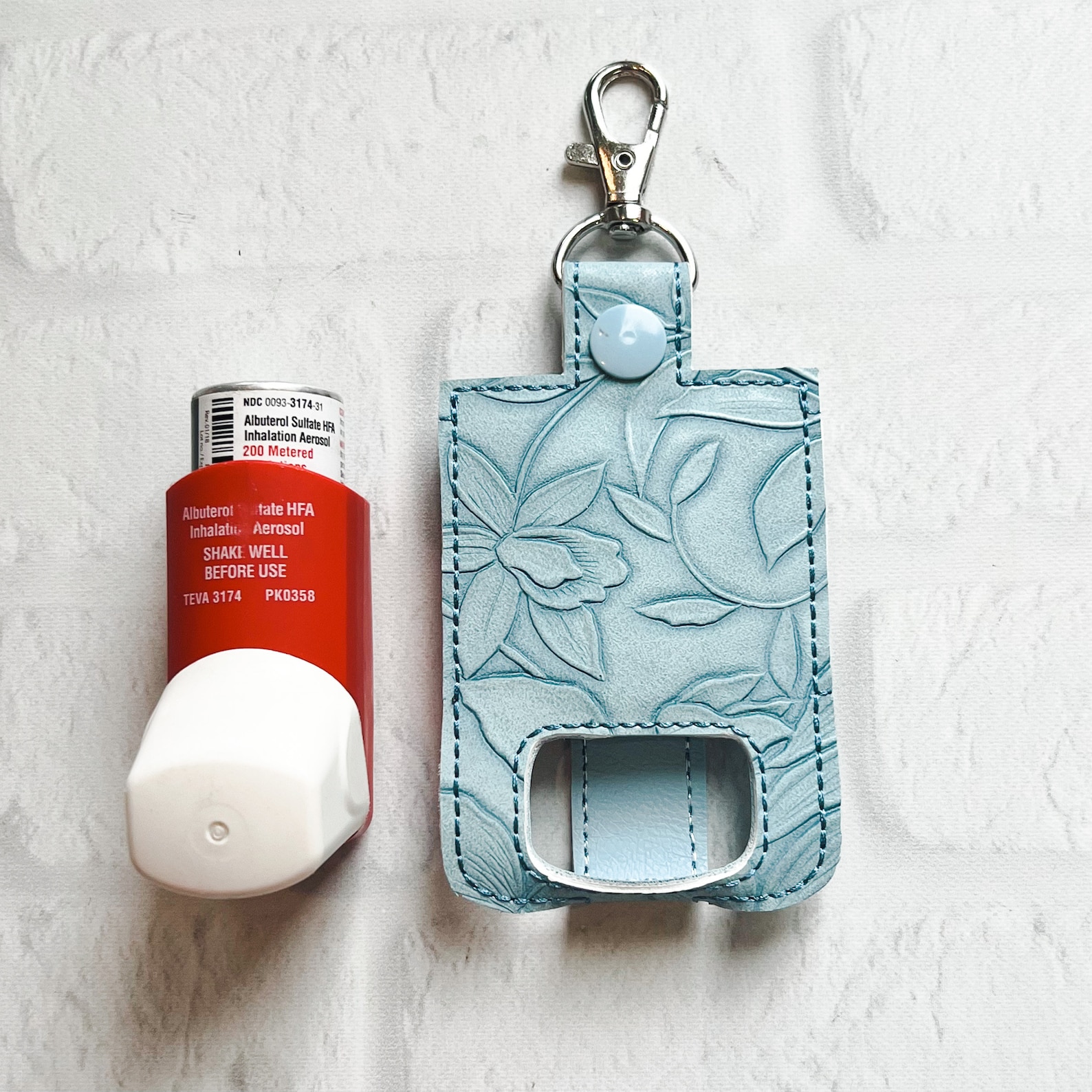 Lt. Blue Floral Embossed Inhaler Case Keychaininhaler Holder | Etsy