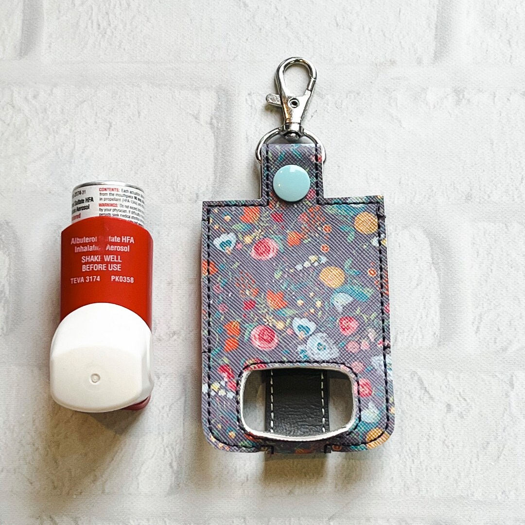 Gray Floral Inhaler Case Keychain,inhaler Keychain,inhaler Clip Holder ...