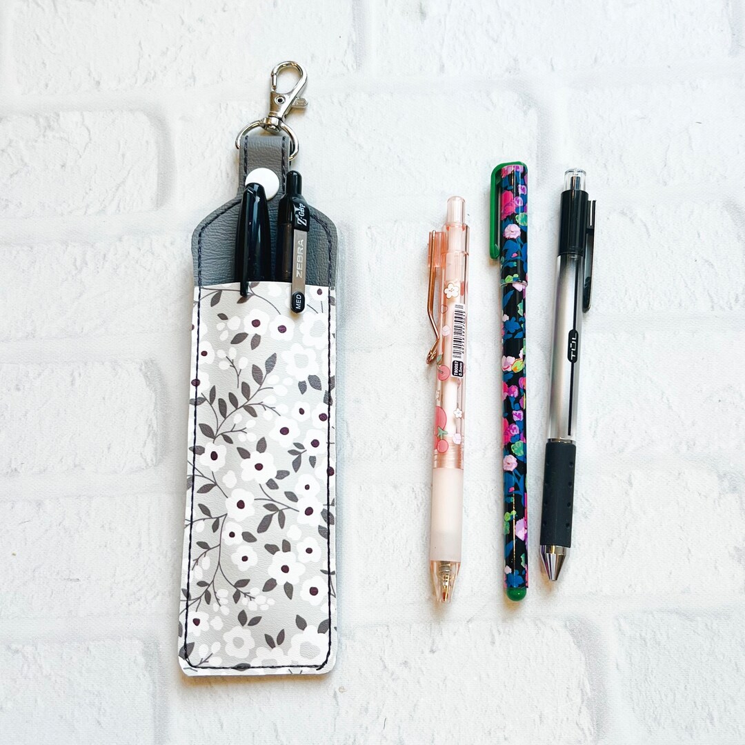 Gray Floral 2 Pen Pencil Holder, Stylus Holder,pen Pencil Keychain Case ...