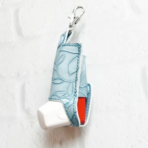 Lt. Blue Floral Embossed Inhaler Case Keychain,inhaler Holder Keychain ...