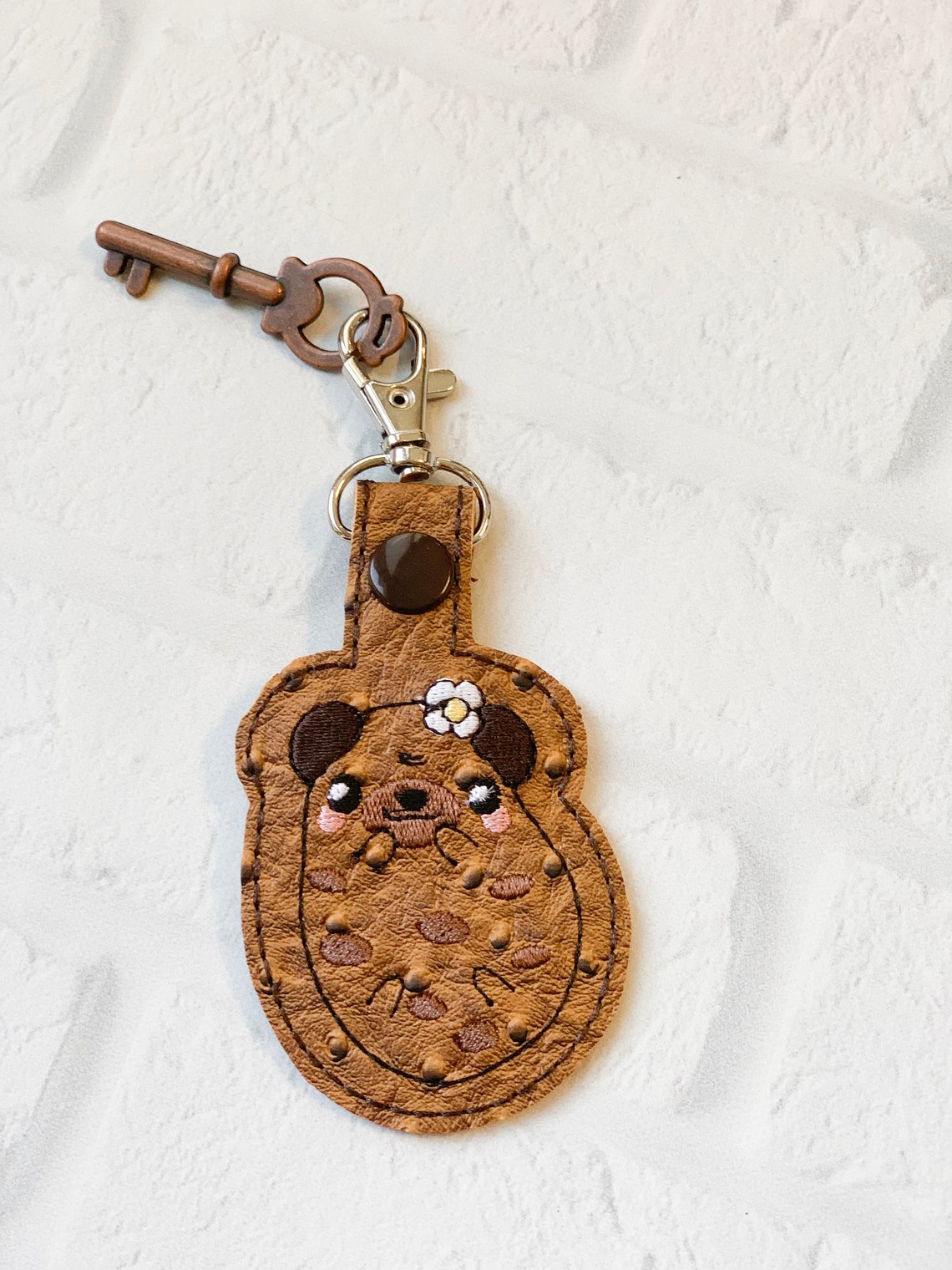 Embroidered Pug Textured Vegan Leather Keychain Keyring Gift | Etsy