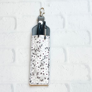 Gray Floral 2 Pen Pencil Holder, Stylus Holder,pen Pencil Keychain Case ...