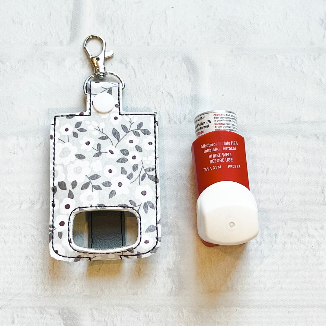 Gray Floral Inhaler Case Keychain,inhaler Keychain,inhaler Clip Holder ...
