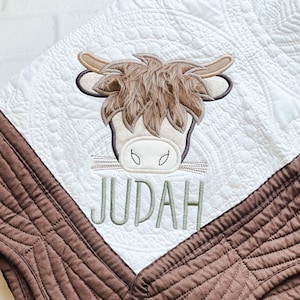 Personalized Highland Cow Nursery Heirloom Baby Quilt, Personalized ...