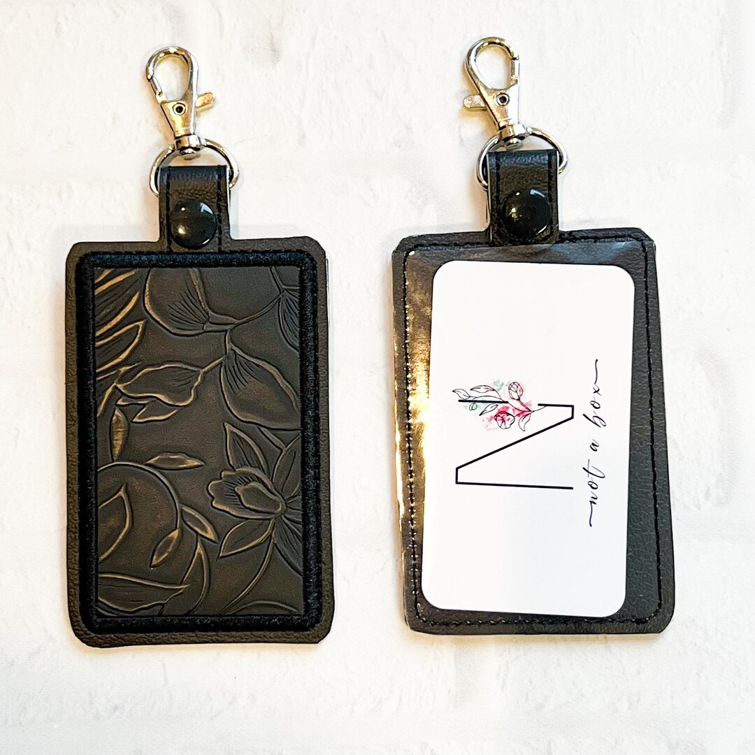 Black Floral Emboss ID Holder, Personalized Bag Tag,custom ID Badge ...