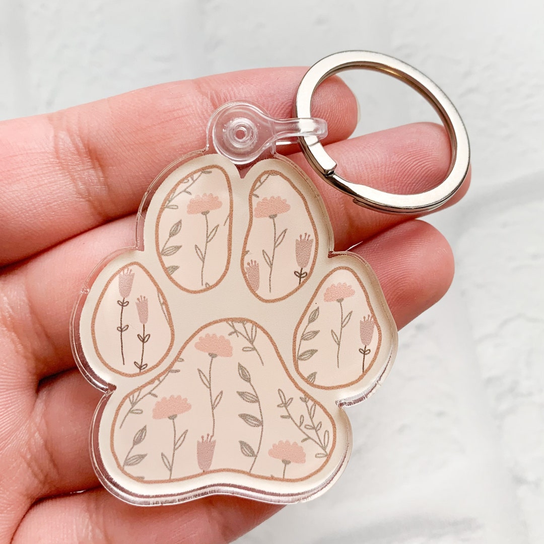 Boho Paw Print Key Chain, Floral Dog Paw Key Ring, Acrylic Dog Gifts ...