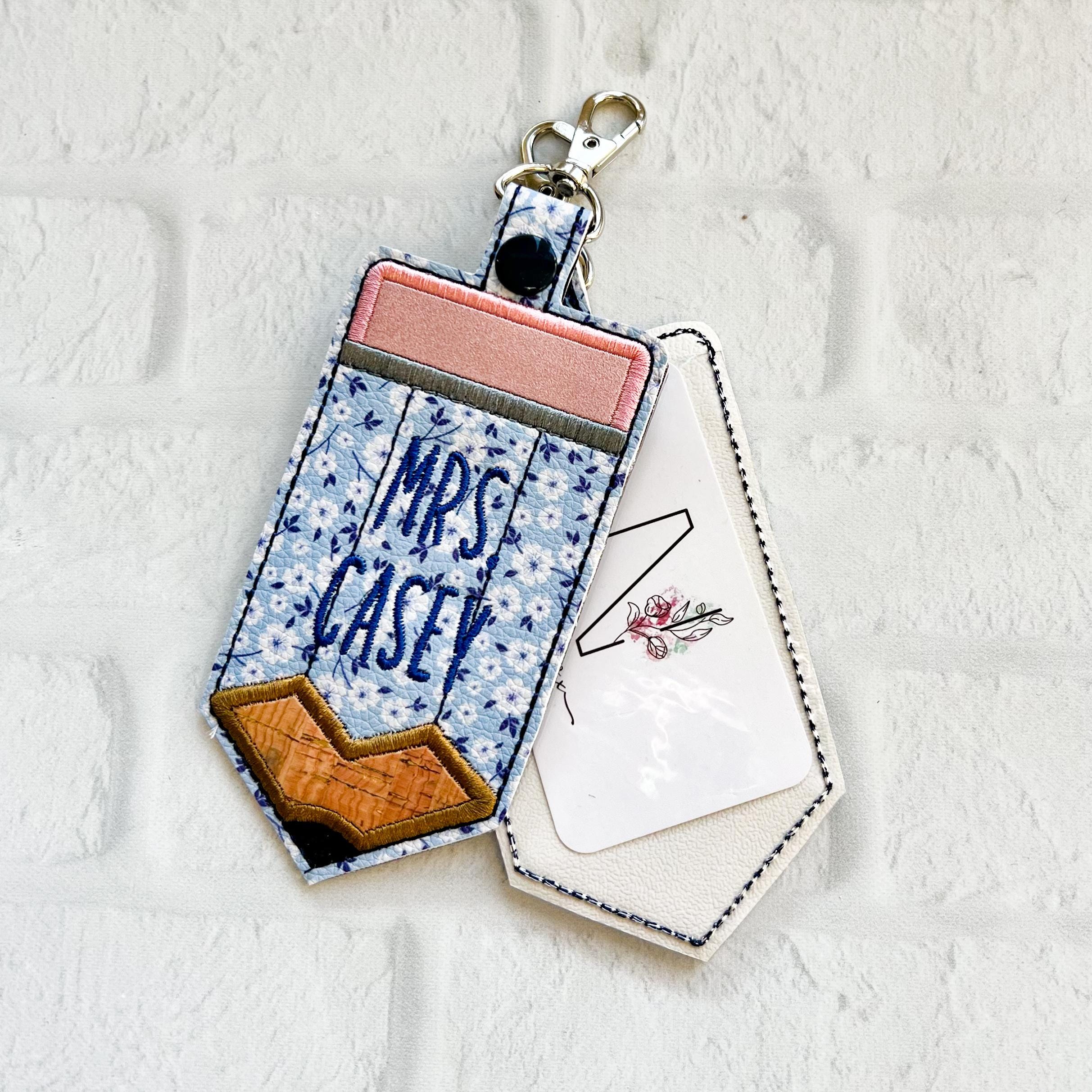 Tiny Blue Floral Pencil ID Holder,personalized Bag Tag,custom ID Badge ...