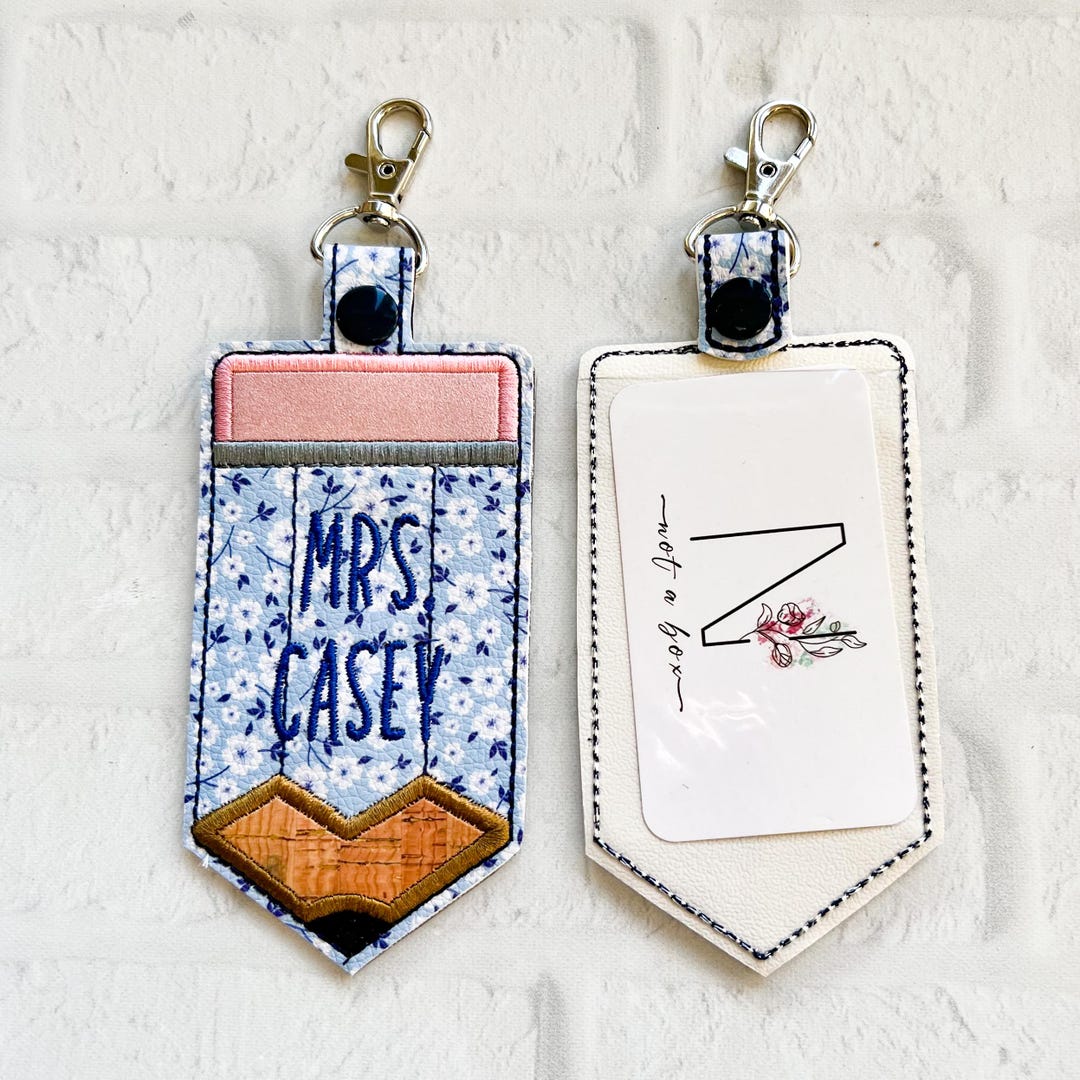 Tiny Blue Floral Pencil ID Holder,personalized Bag Tag,custom ID Badge ...