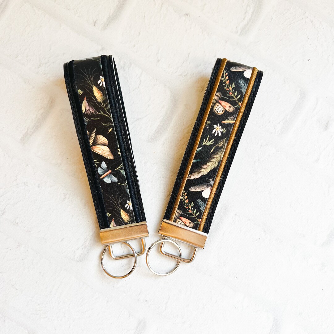 Cottagecore Moth Vegan Leather Wristlet Keychain Key Chain, Bridesmaid ...