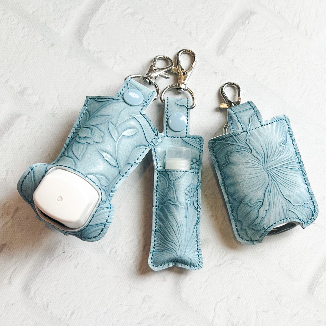 Lt. Blue Floral Embossed Inhaler Case Keychain,inhaler Holder Keychain ...