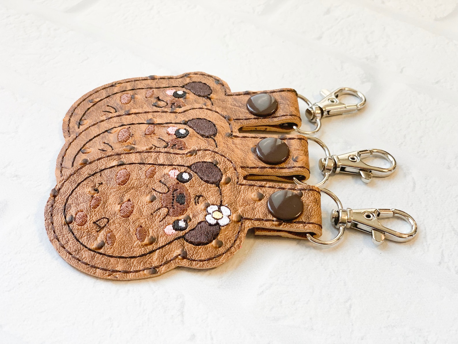 Embroidered Pug Textured Vegan Leather Keychain Keyring Gift | Etsy